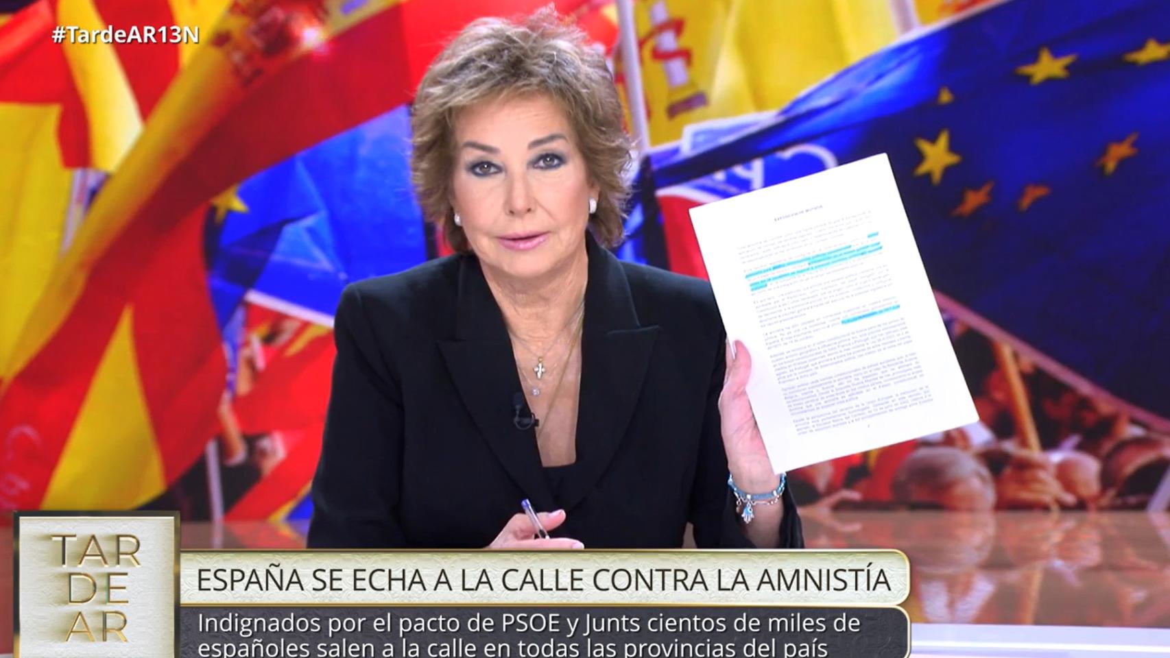 Ana Rosa Quintana vuelve a la política en 'TardeAR' por las protestas ...