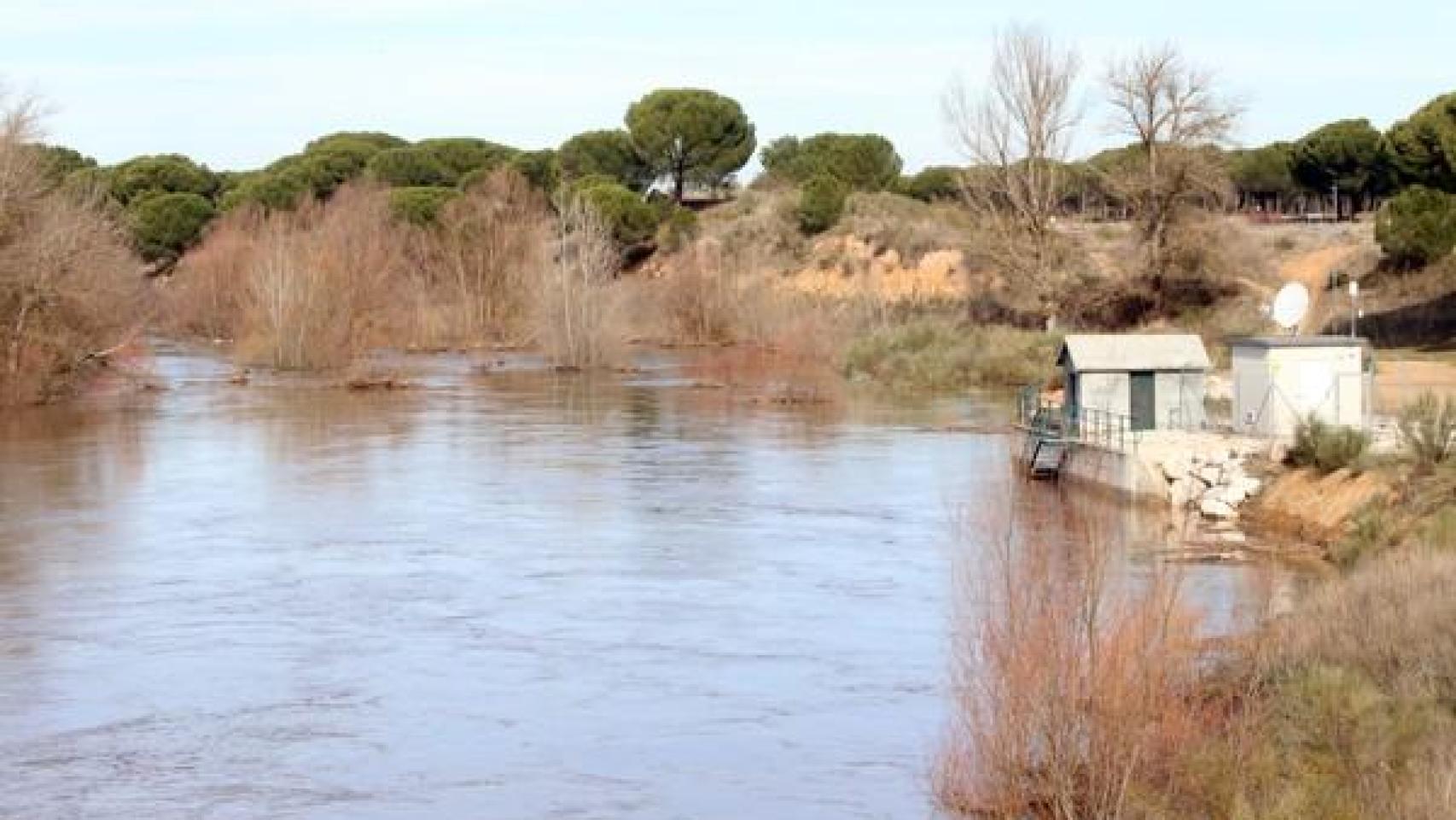 Nivel rojo en el río Adaja a su paso por un pueblo vallisoletano